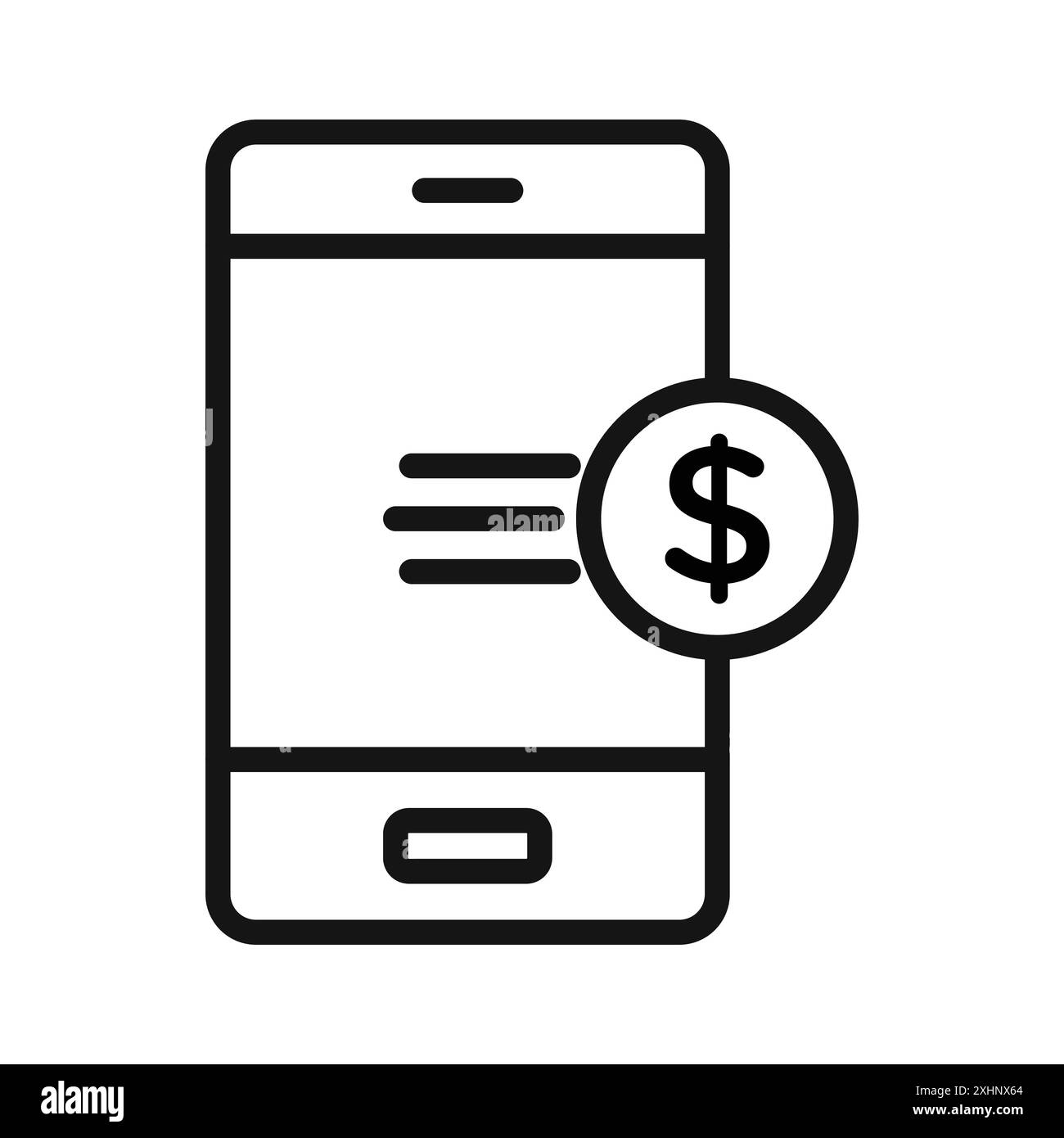 E-Business mobile icon Black line art vector in black and white outline set collection sign ...