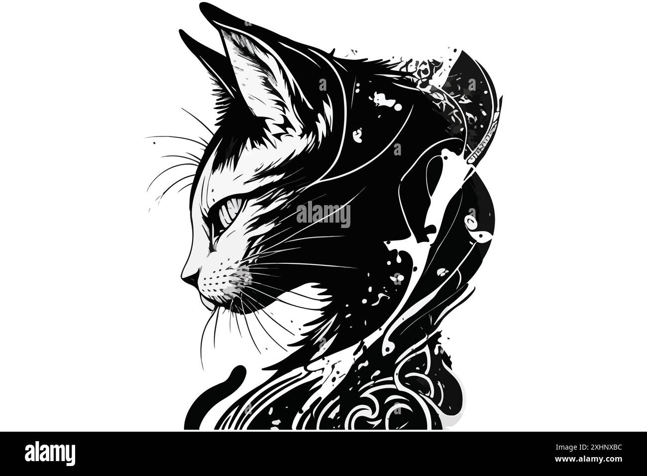 cat tattoo black and white vector illustration Stock Vector Image & Art ...
