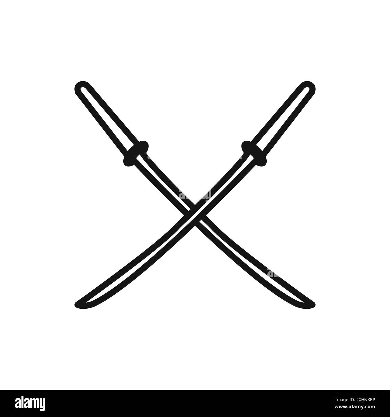 Crossed swords heraldic icon Black line art vector in black and white ...