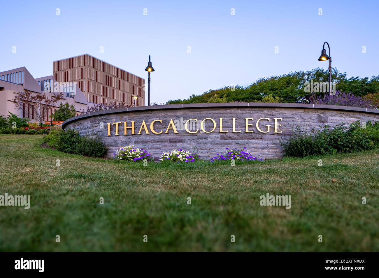 Ithaca, New York - July 13, 2024: Photo of stone Ithaca College ...