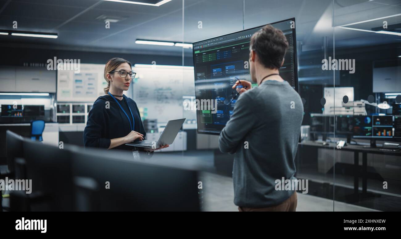 Two Diverse Software Developers Having a Meeting in a Conference Room ...