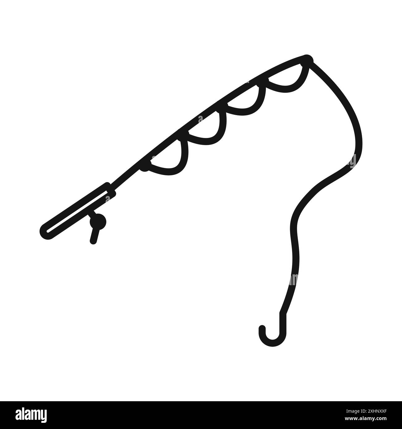 fishing rod icon Black line art vector in black and white outline set ...