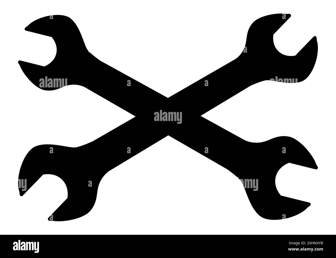 wrench, two crossed wrenches silhouette shape, black and white vector ...
