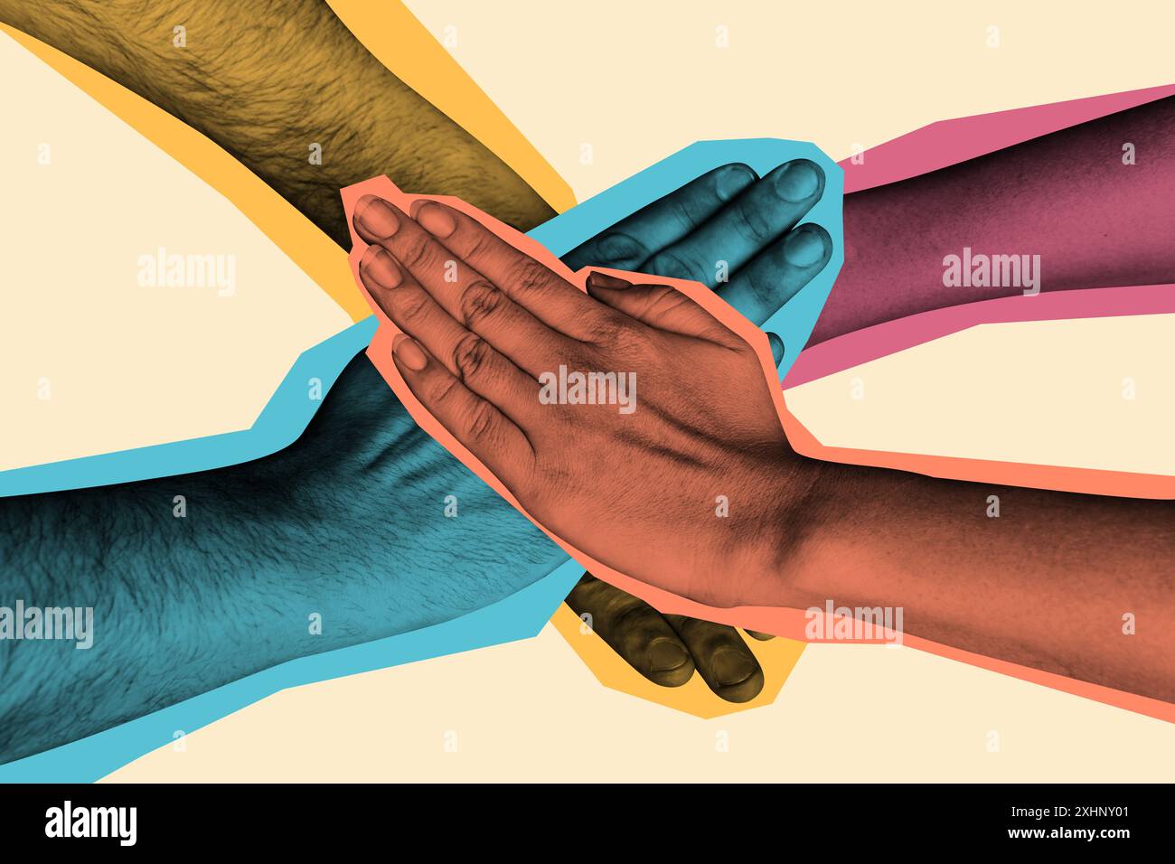 Composite artwork collage image picture of pile stack people arms ...