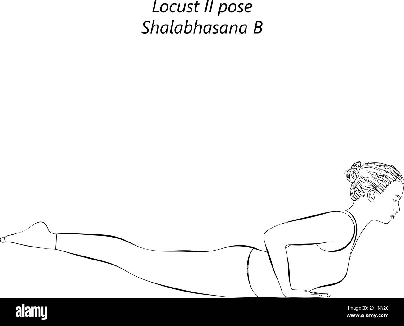 Sketch of young woman practicing Shalabhasana B yoga pose. Locust II ...