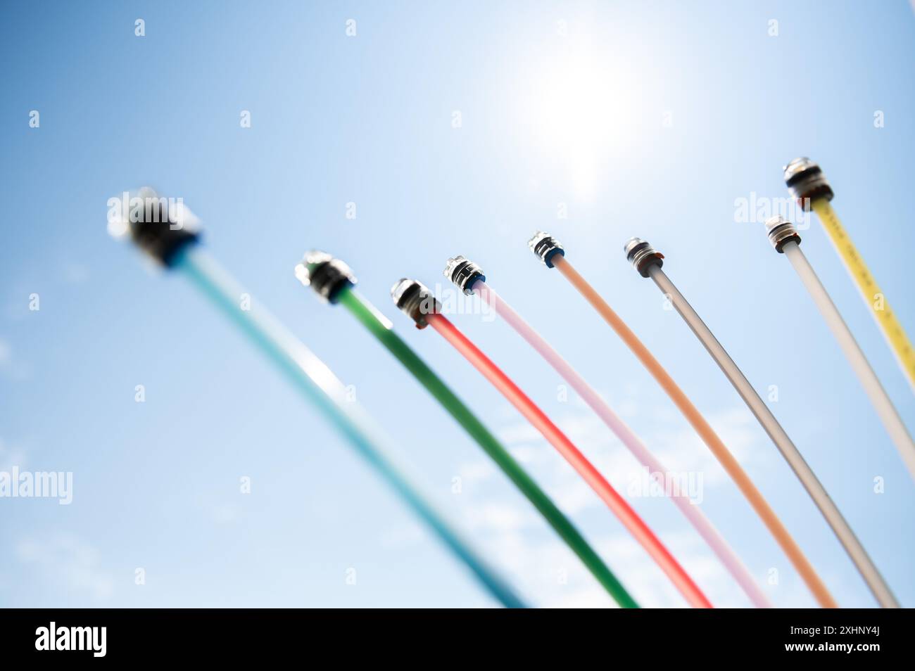 Rottweil, Germany. 15th July, 2024. Fiber optic cables with various ...