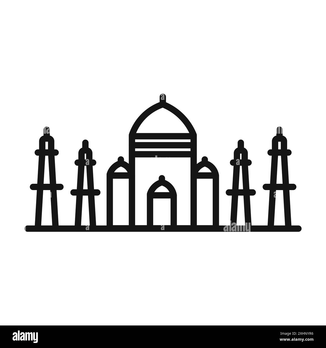 Taj Mahal palace icon Black line art vector in black and white outline set collection sign Stock ...