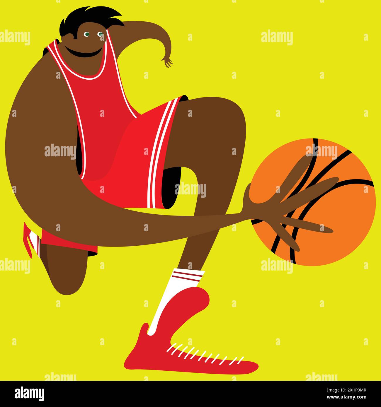 Colorful vector illustration of basketball player in red uniform, in ...