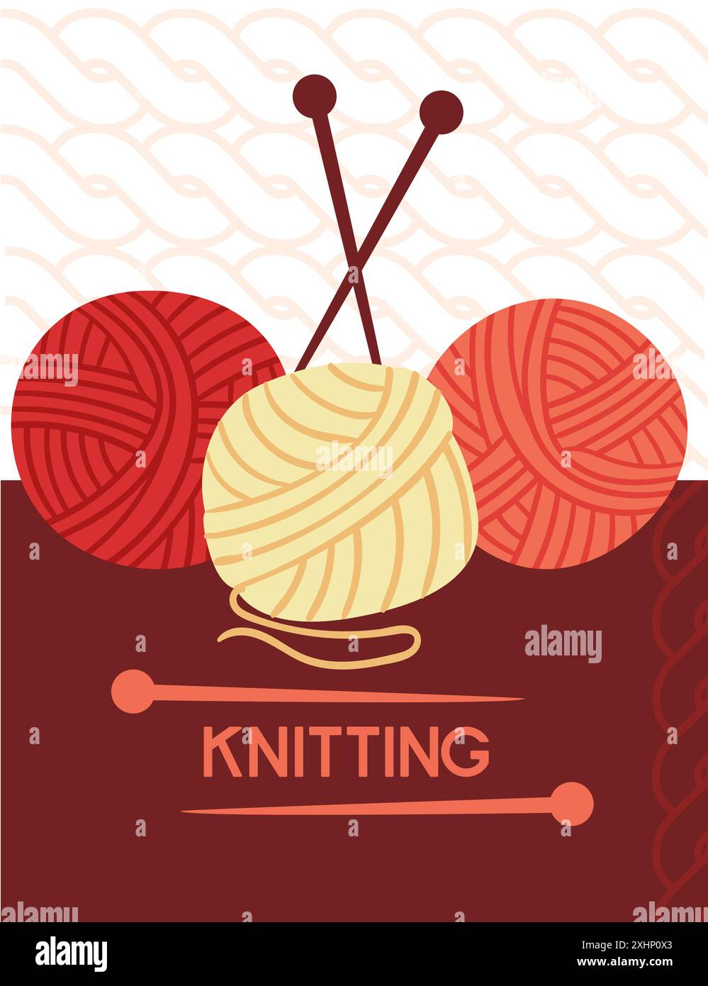 Knitting banner design, retro style in red color. Sewing needles and ...