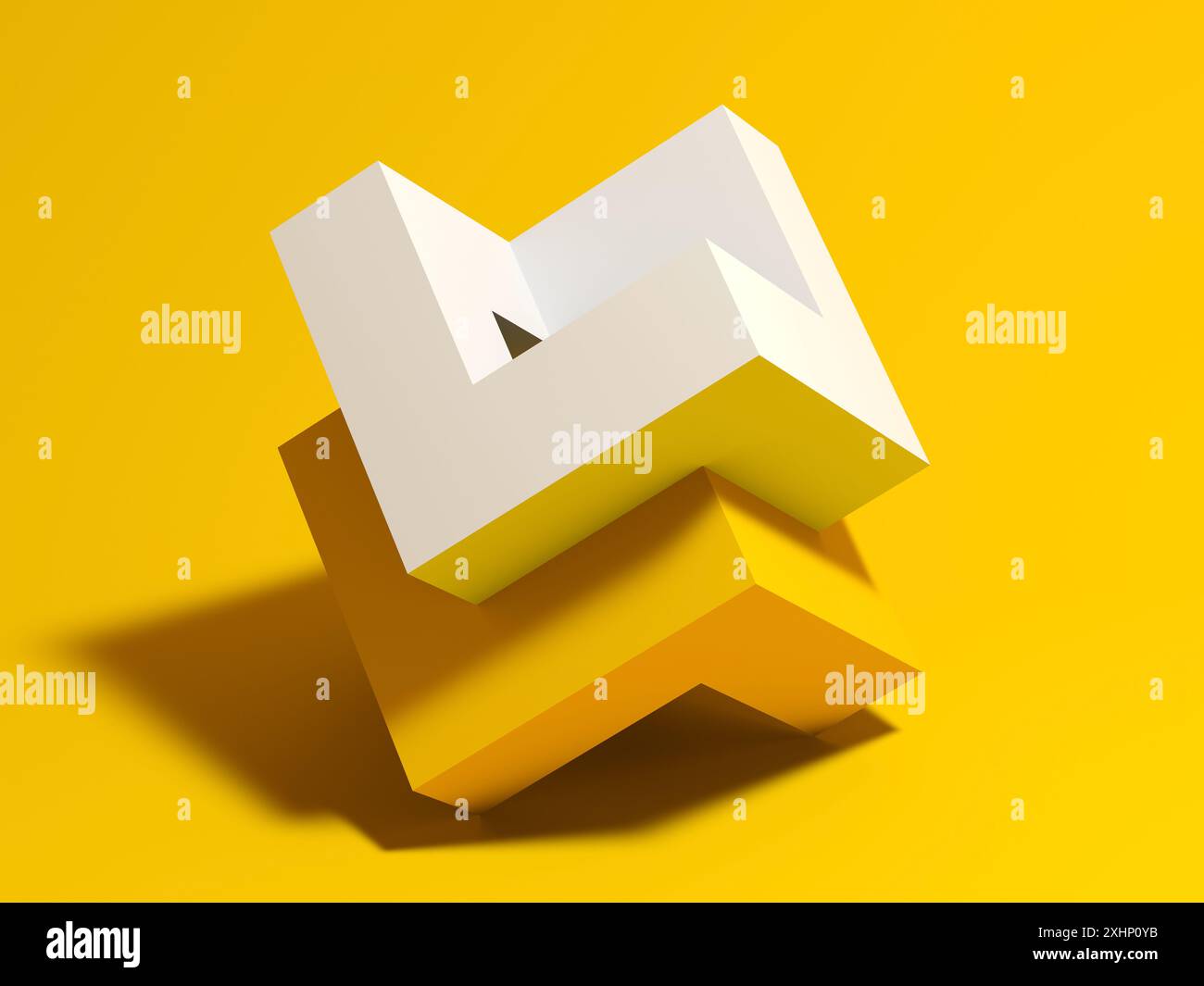 Abstract geometric installation with connected yellow and white cubical ...