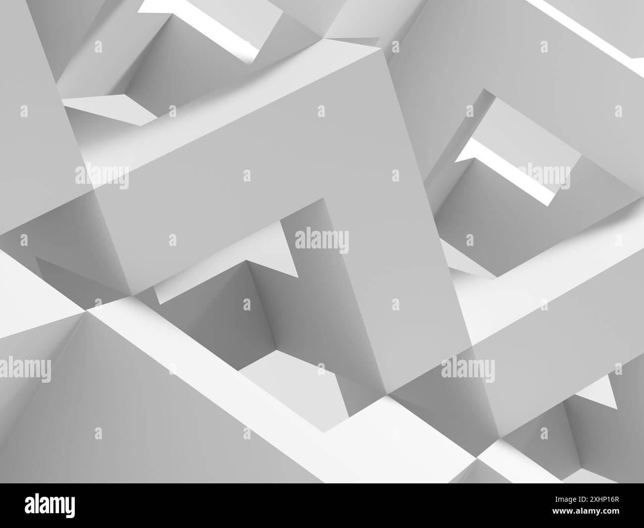 Abstract white background with geometric structures installation. 3d ...