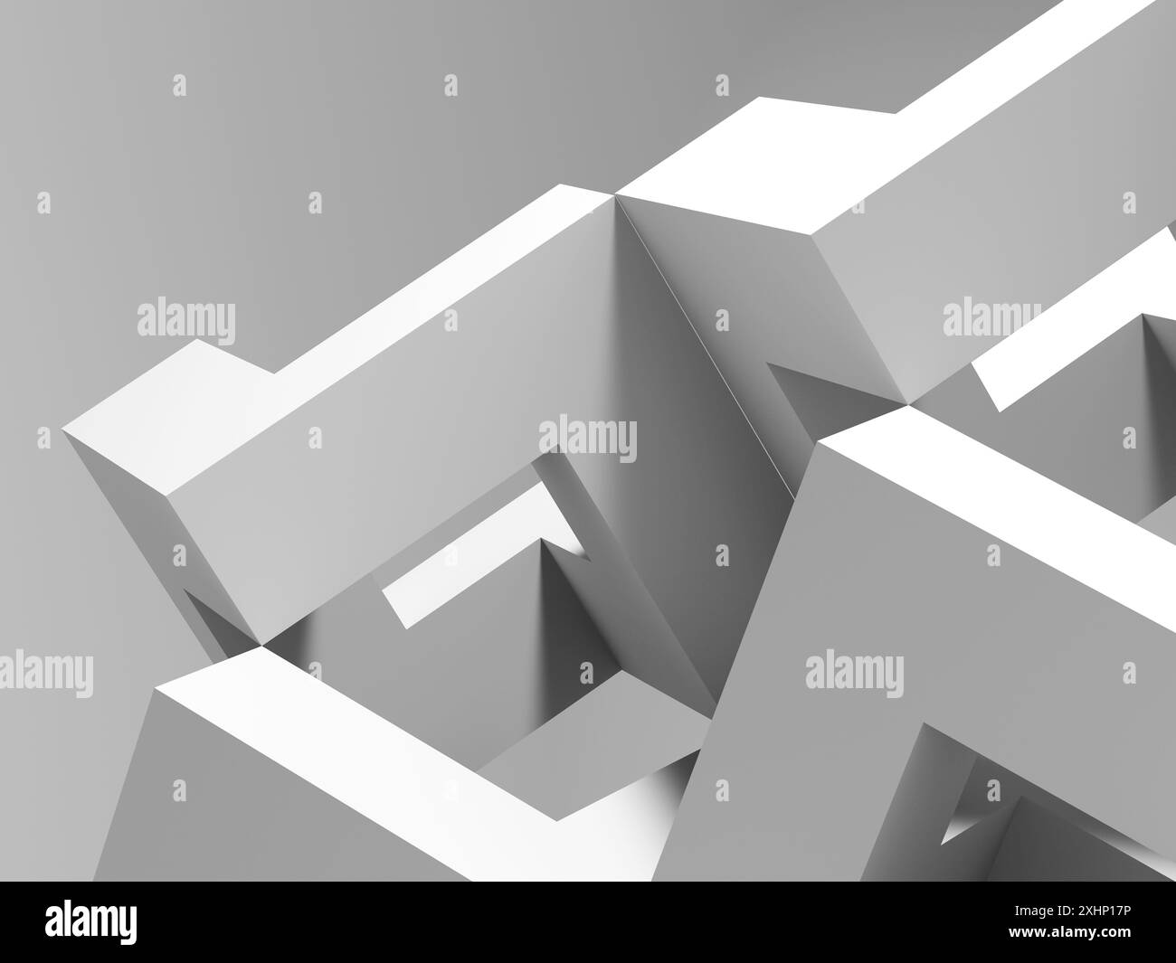 Abstract minimal geometric installation, white corners with soft shadow ...