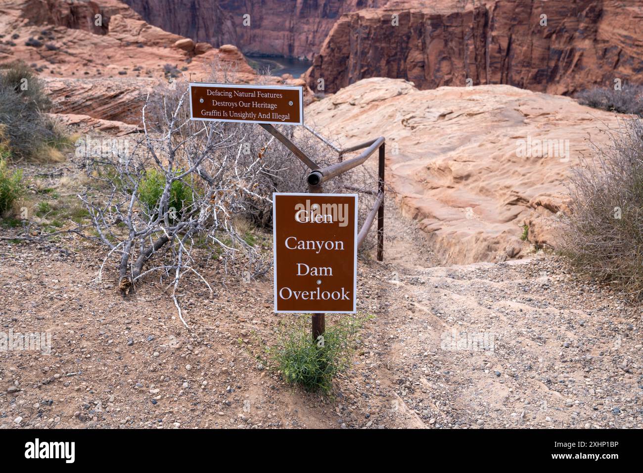 Sign for the Glen Canyon dam overlook trail in Page, Arizona Stock ...