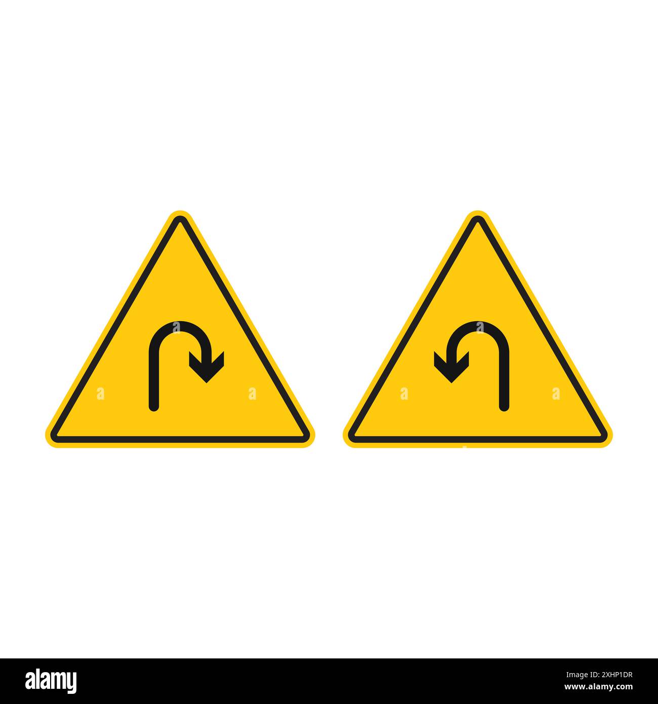 Left Right U-Turn Warning icon Black line art vector in black and white outline set collection ...