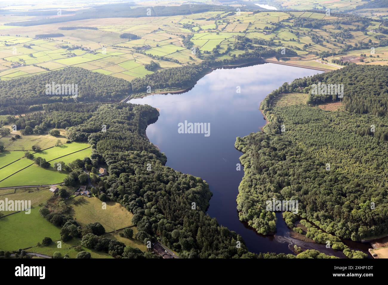 aerial view of Swinsty Reservoir, near Harrogate, a tourist attraction ...