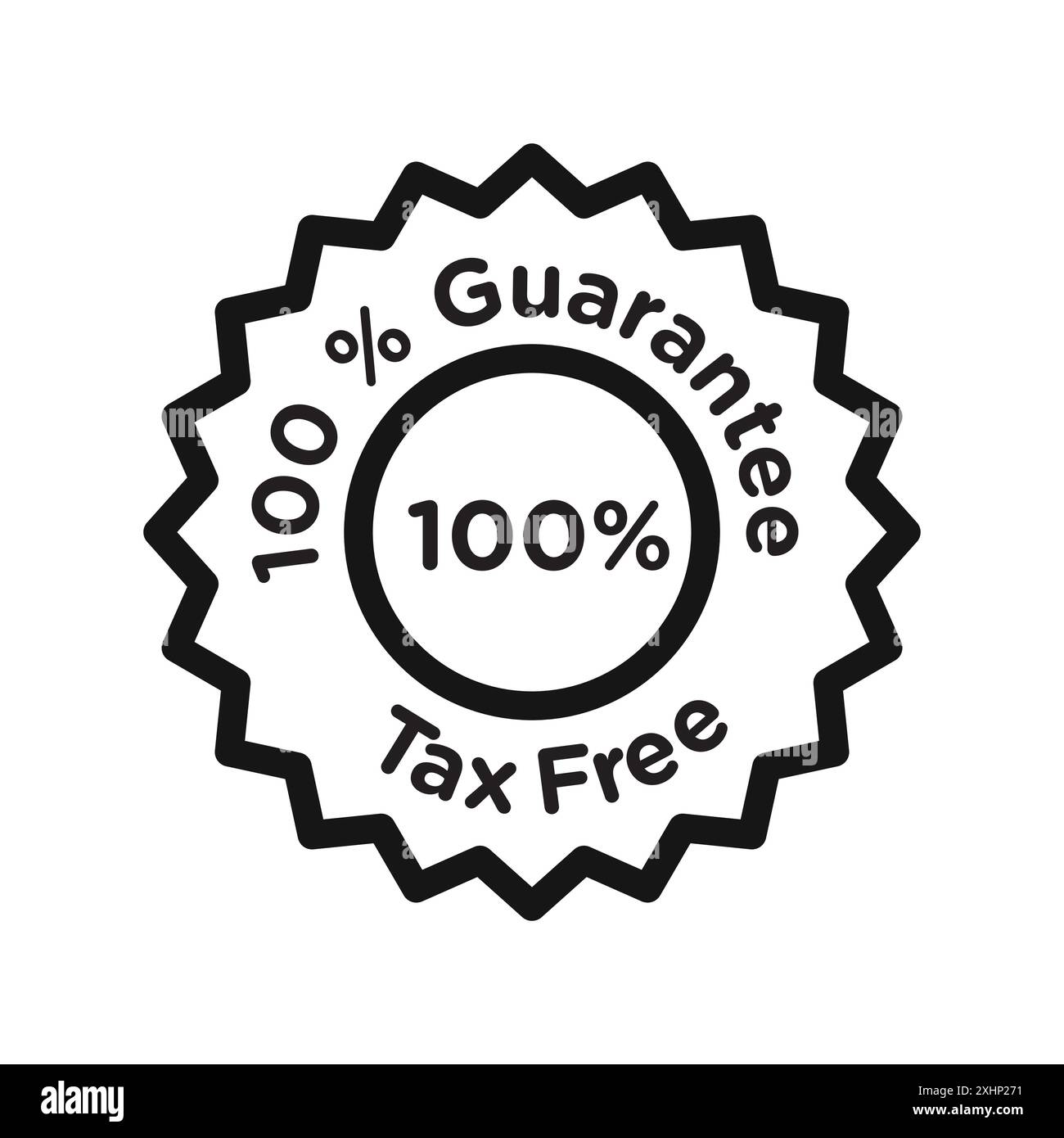 100 percent Guarantee Tax Free icon Black line art vector in black and ...