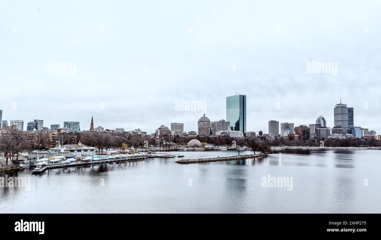 Boston skyline on a cold winter day as seen across the Charles River ...