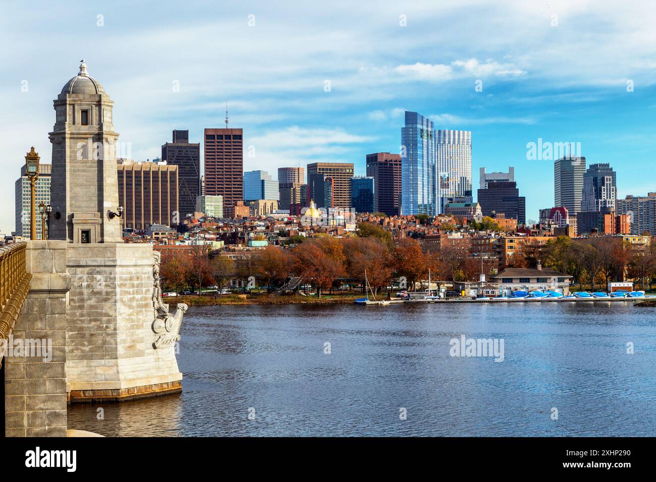 Downtown Boston skyline in autumn as seen across the Charles River from ...