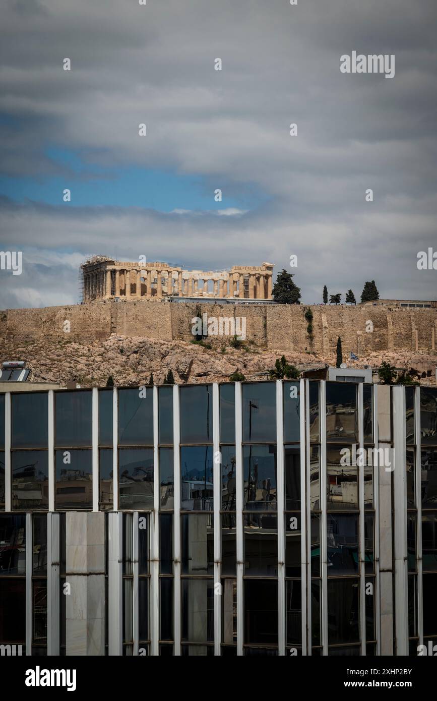 View of the modern building and Parthenon on the Acropolis from the ...