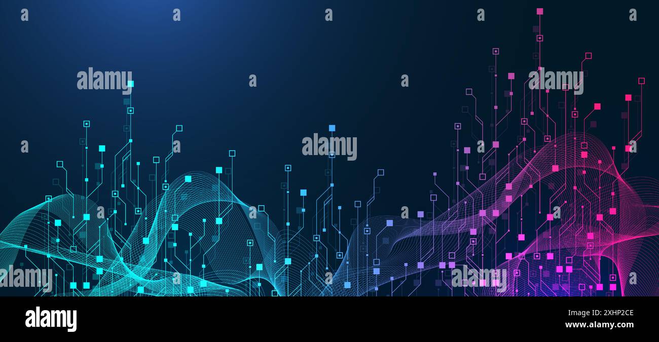 Artificial Intelligence or machine learning vector design. Quantum computer technology concept ...