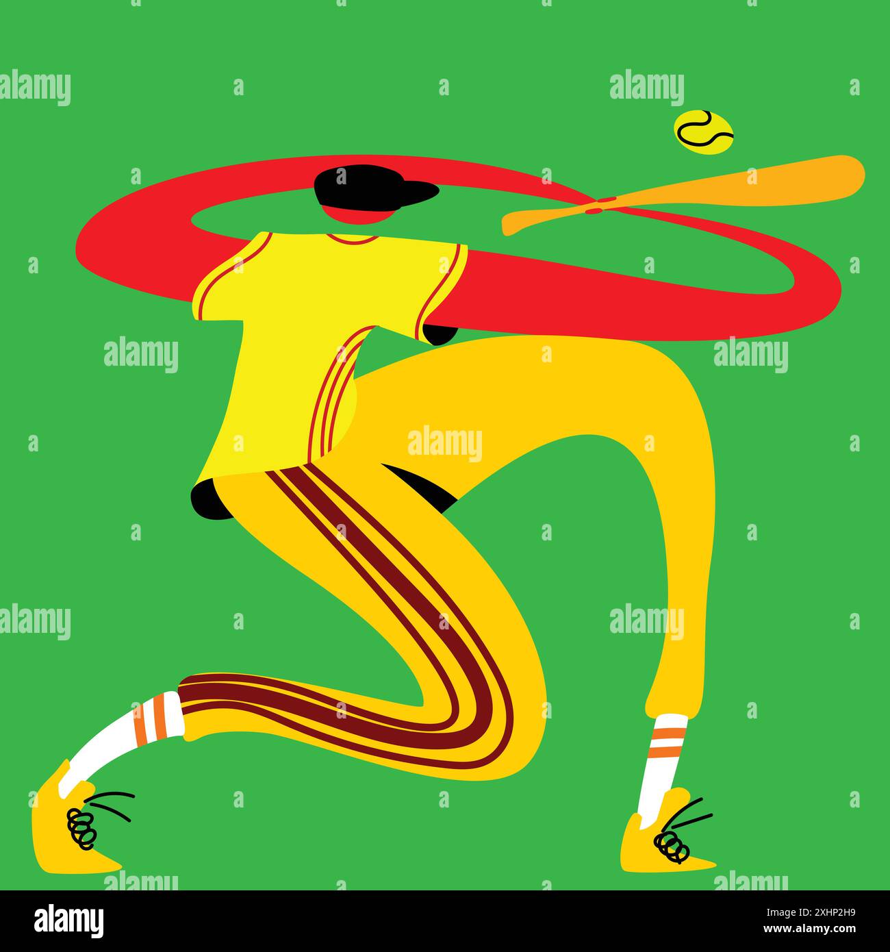 Abstract vector illustration of baseball player with elongated limbs in ...