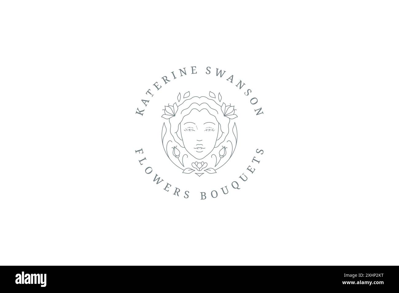 Flower woman portrait blossom plant circle line logo design template ...