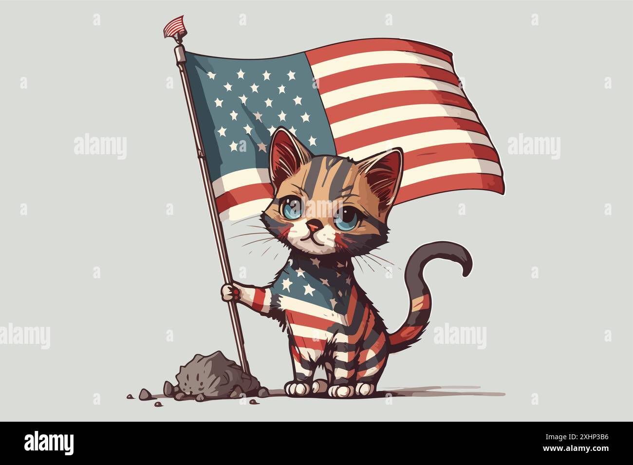 Cat holding an American flag vector illustration Stock Vector Image ...