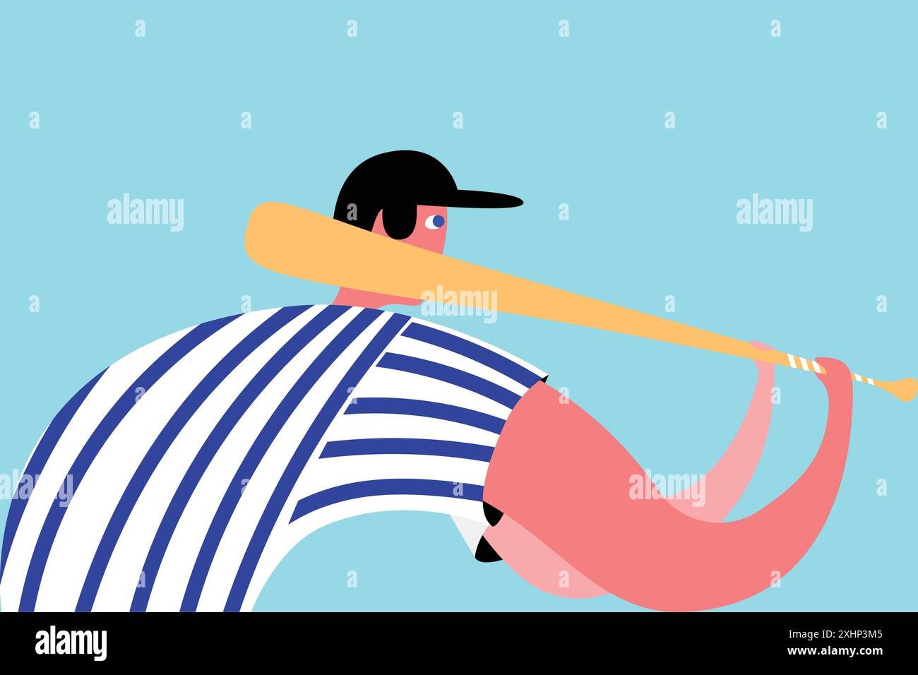 Abstract illustration of baseball player with elongated limbs in blue ...