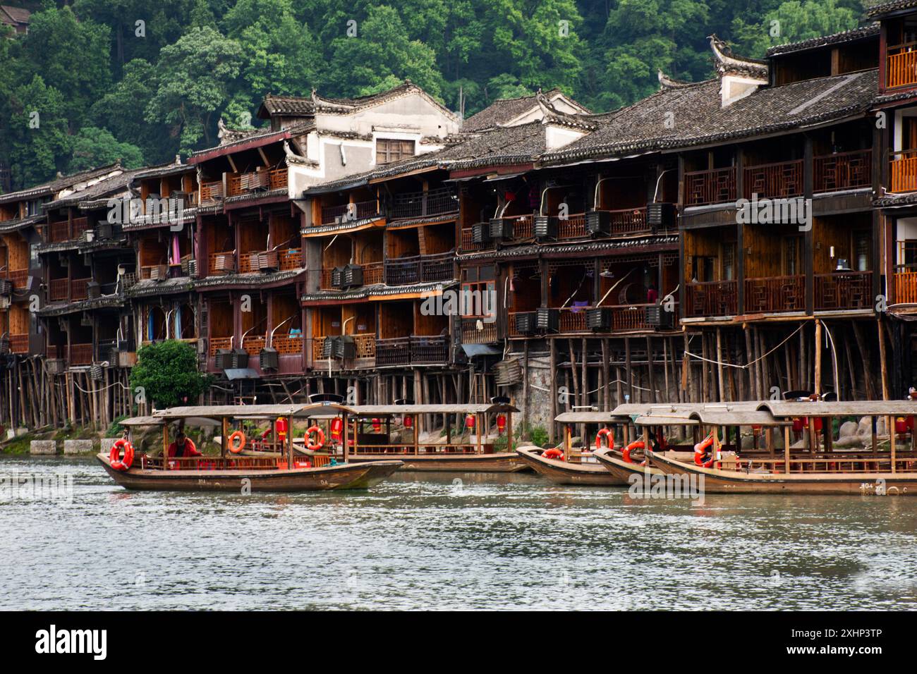 Retro vintage boat in tuojiang river for service chinese tour visit ...