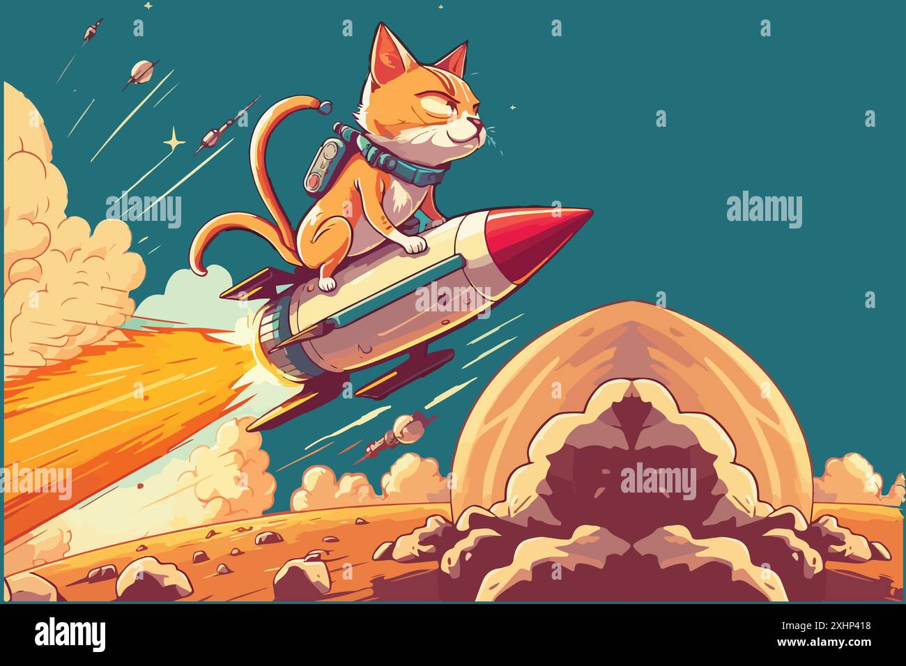 Cat riding a rocket vector illustration Stock Vector Image & Art - Alamy