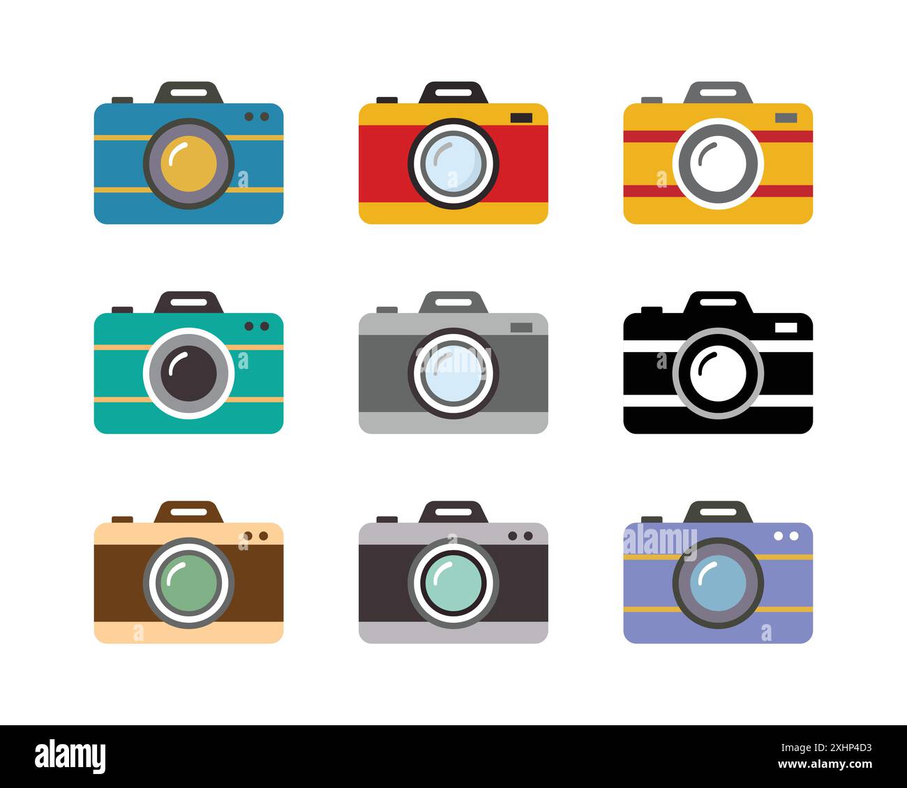 Photo camera icon set in different color. Photo camera in flat style ...