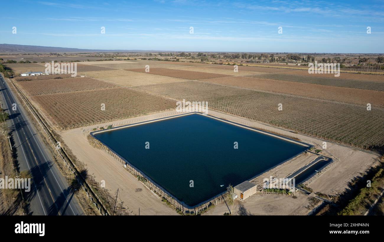 Aerial view of a water tank (pool) for irrigation in agriculture Stock ...