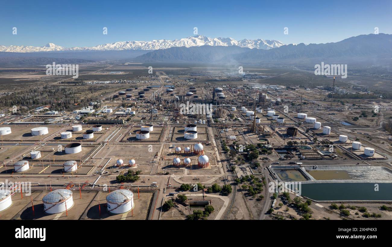 Mendoza, Argentina, July 2, 2024: Aerial view of Lujan de Cuyo Refinery ...