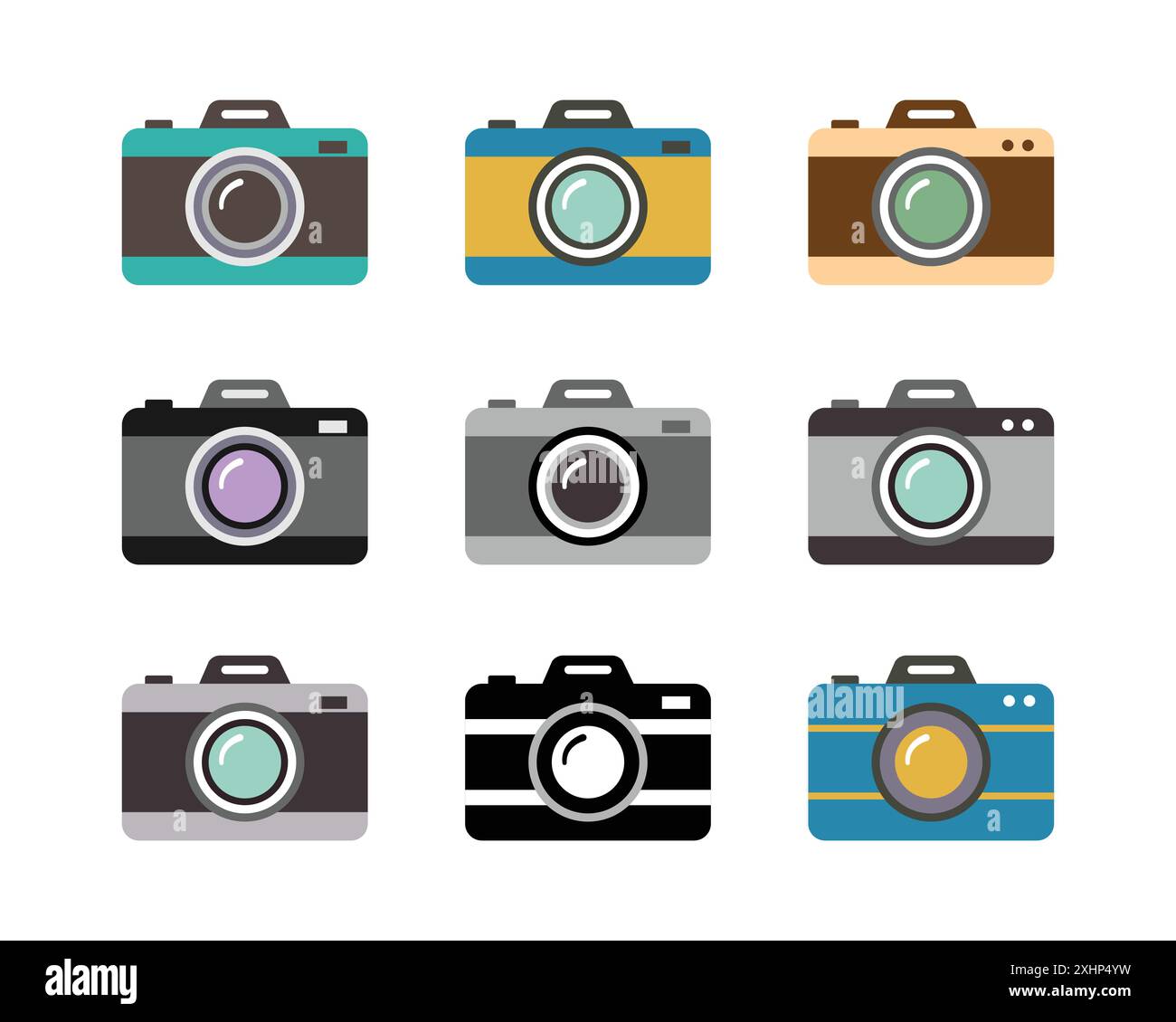 Photo camera icon set in different color. Photo camera in flat style ...