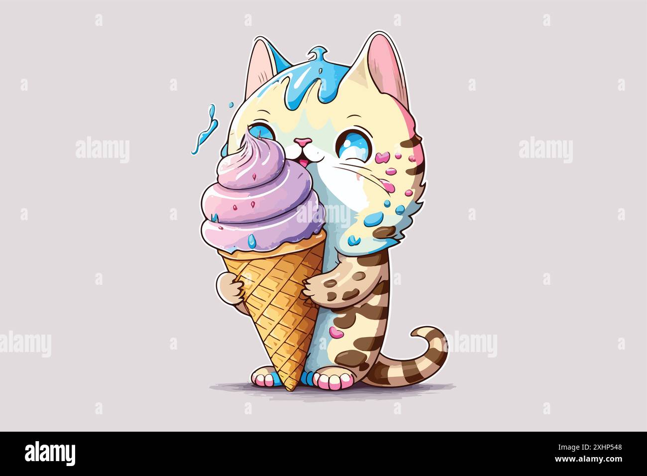 Cat eat ice cream vector illustration Stock Vector Image & Art - Alamy