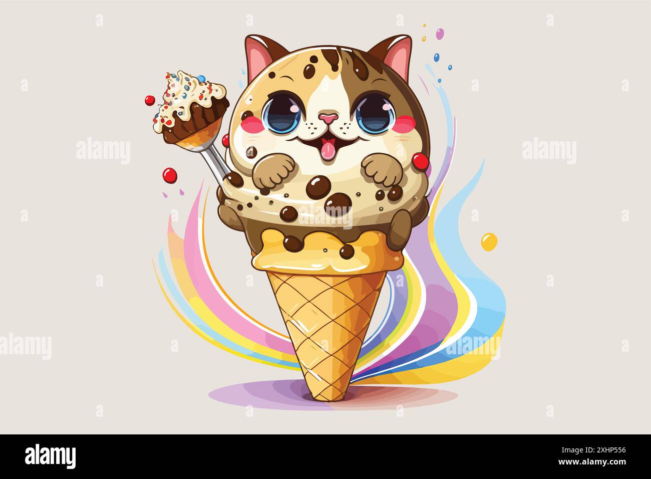 Cat eat ice cream vector illustration Stock Vector Image & Art - Alamy
