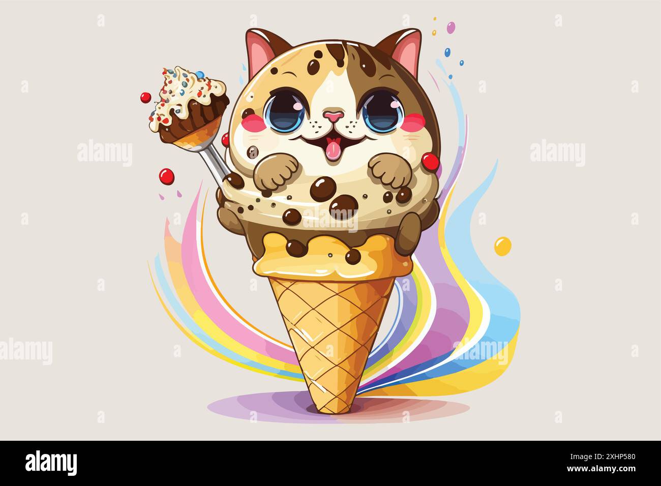 Cat eat ice cream vector illustration Stock Vector Image & Art - Alamy