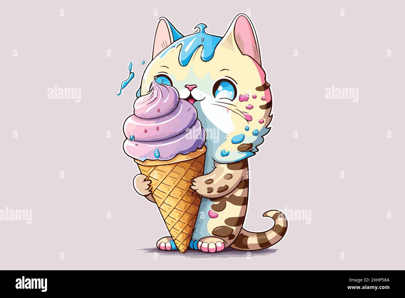 Cat eat ice cream vector illustration Stock Vector Image & Art - Alamy