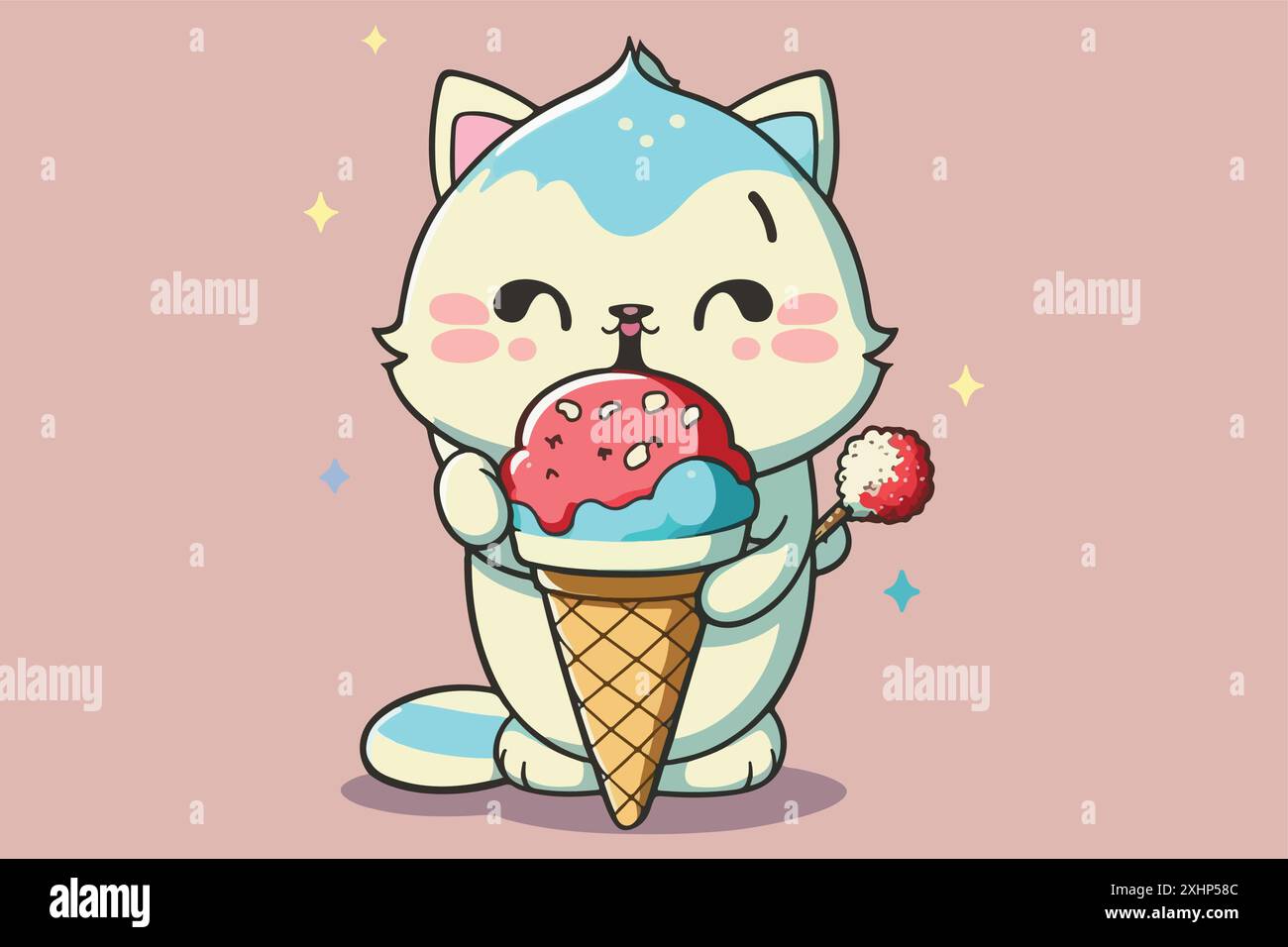 Cat eat ice cream vector illustration Stock Vector Image & Art - Alamy