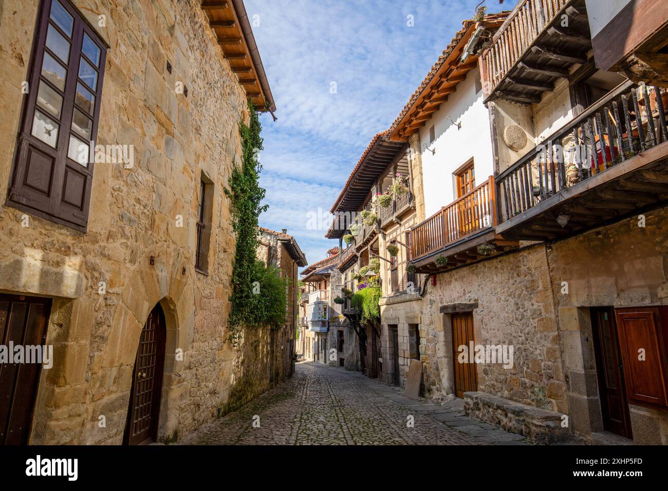 View of the beautiful Calle Cantón, in Santillana del Mar, Cantabria ...