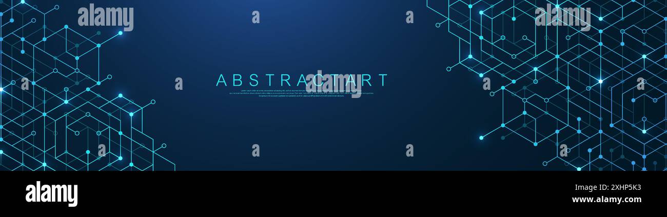 Technology abstract background lines, dots and hexagons. Hexagonal digital concept for poster ...