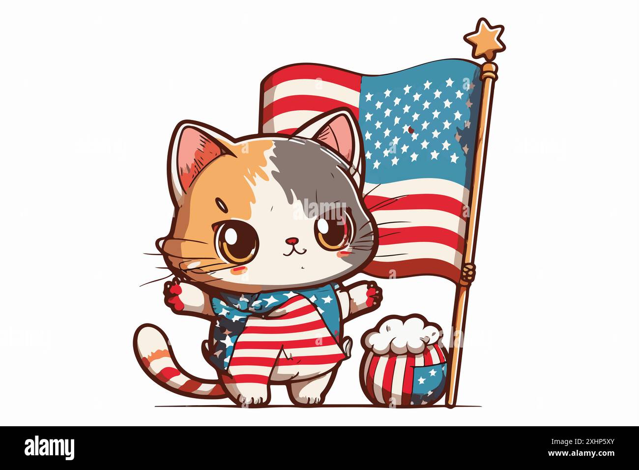 Cat holding an American flag vector illustration Stock Vector Image ...