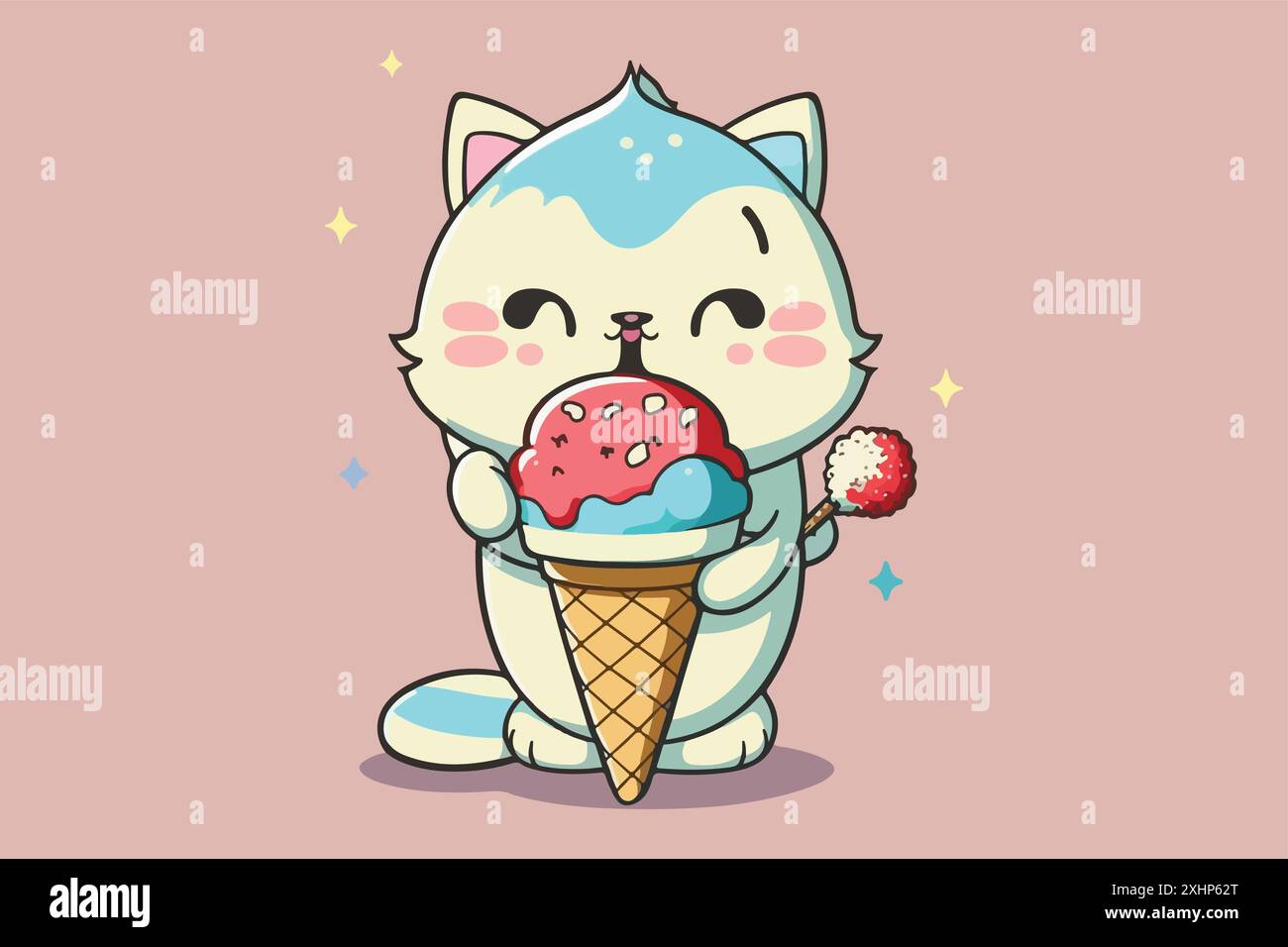 Cat eat ice cream vector illustration Stock Vector Image & Art - Alamy