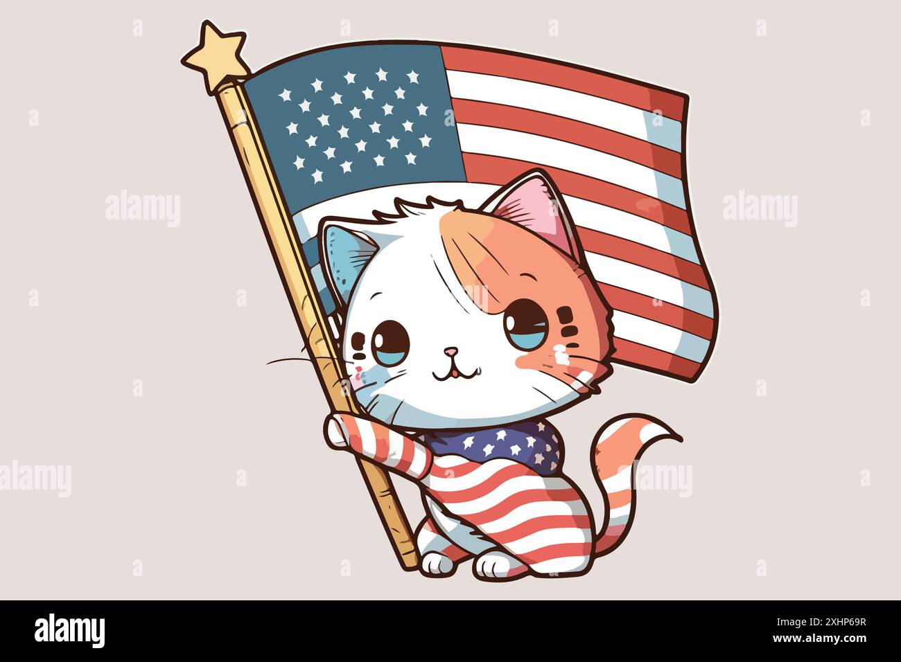Cat holding an American flag vector illustration Stock Vector Image ...