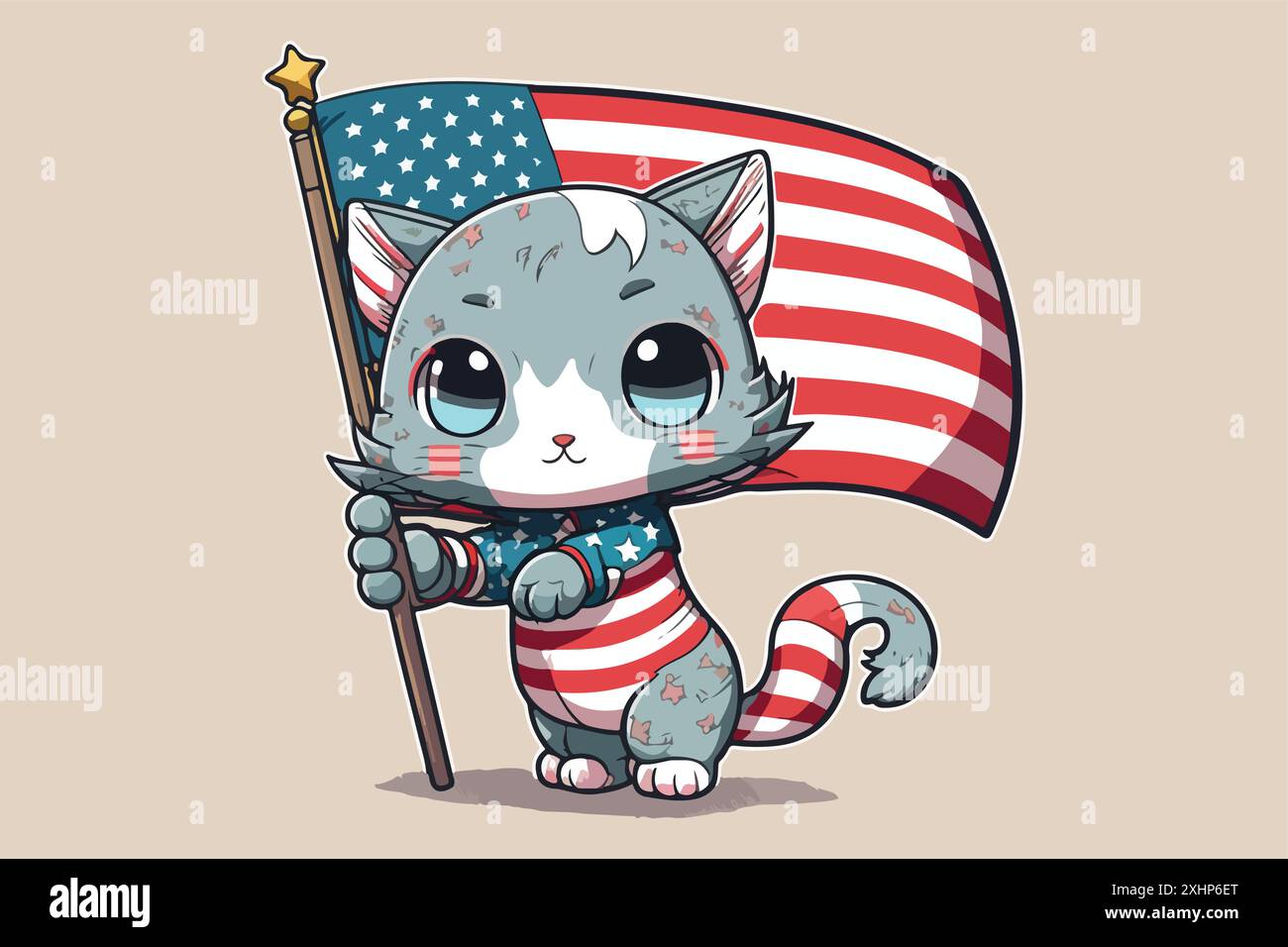 Cat holding an American flag vector illustration Stock Vector Image ...
