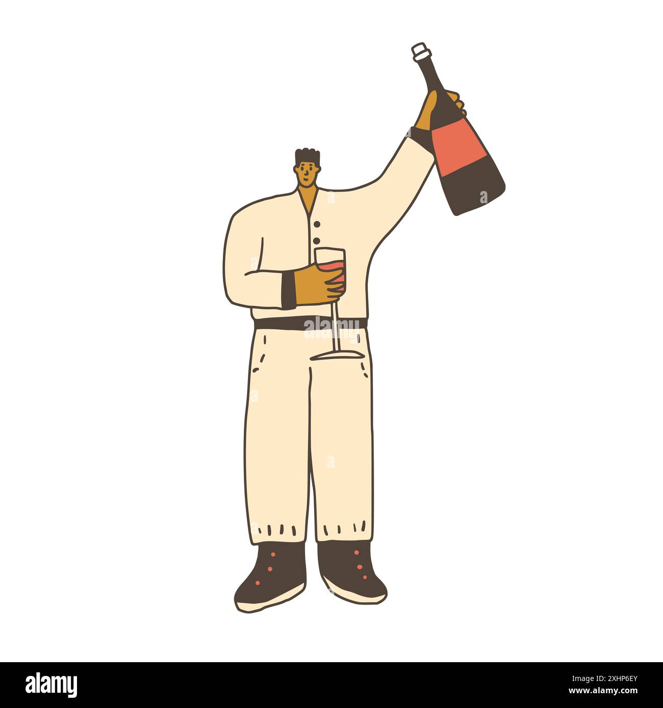 Man makes a toast at a party. Wine lover. Cute character with alcohol ...