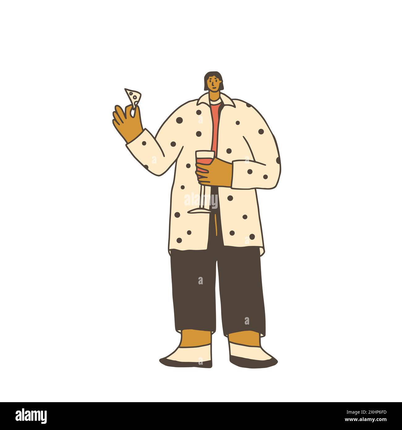 Man tasting wine. Person with cheese and wineglass. Cute character with ...