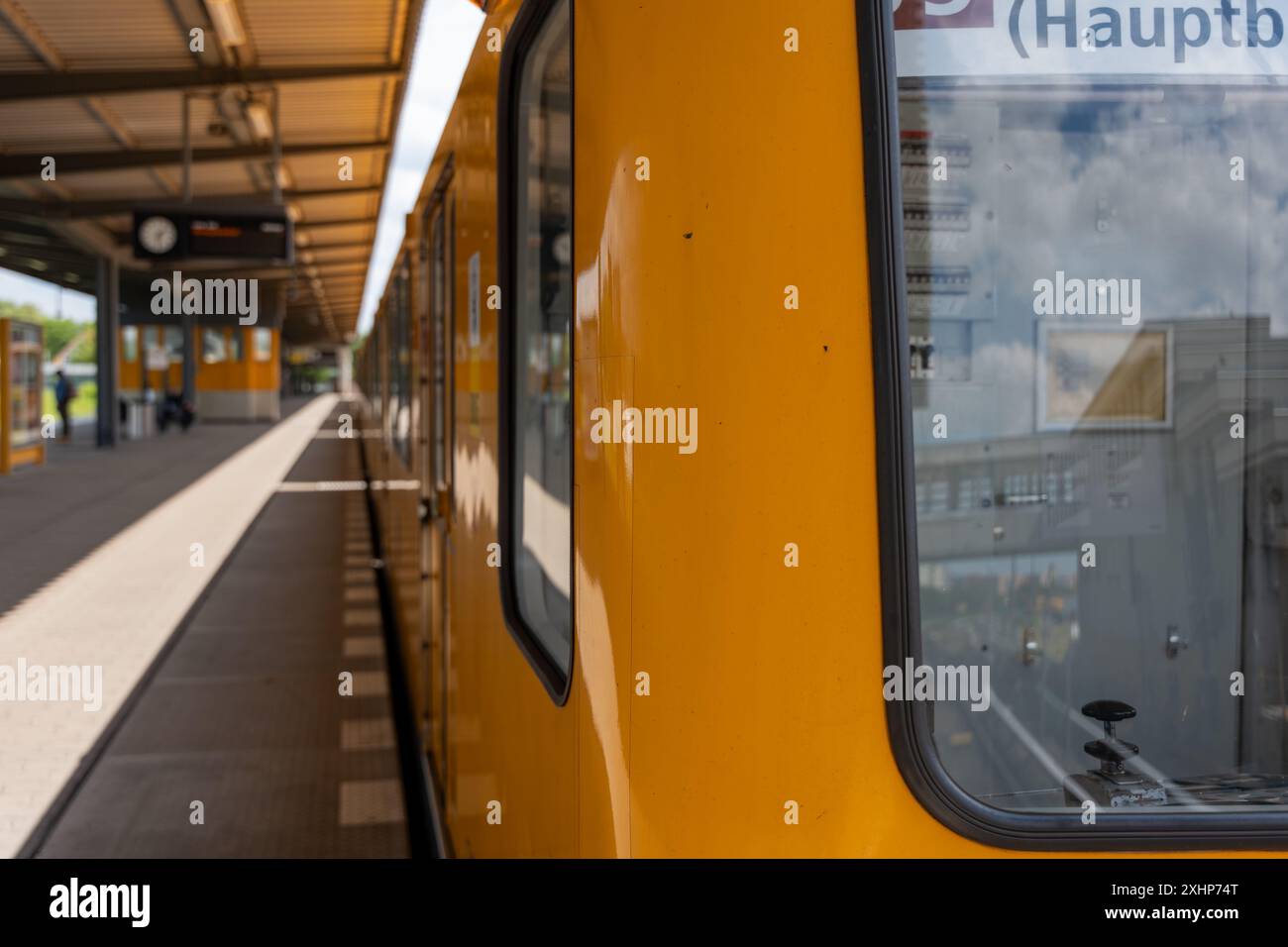 Old yellow underground train of the city of Berlin. Underground train ...