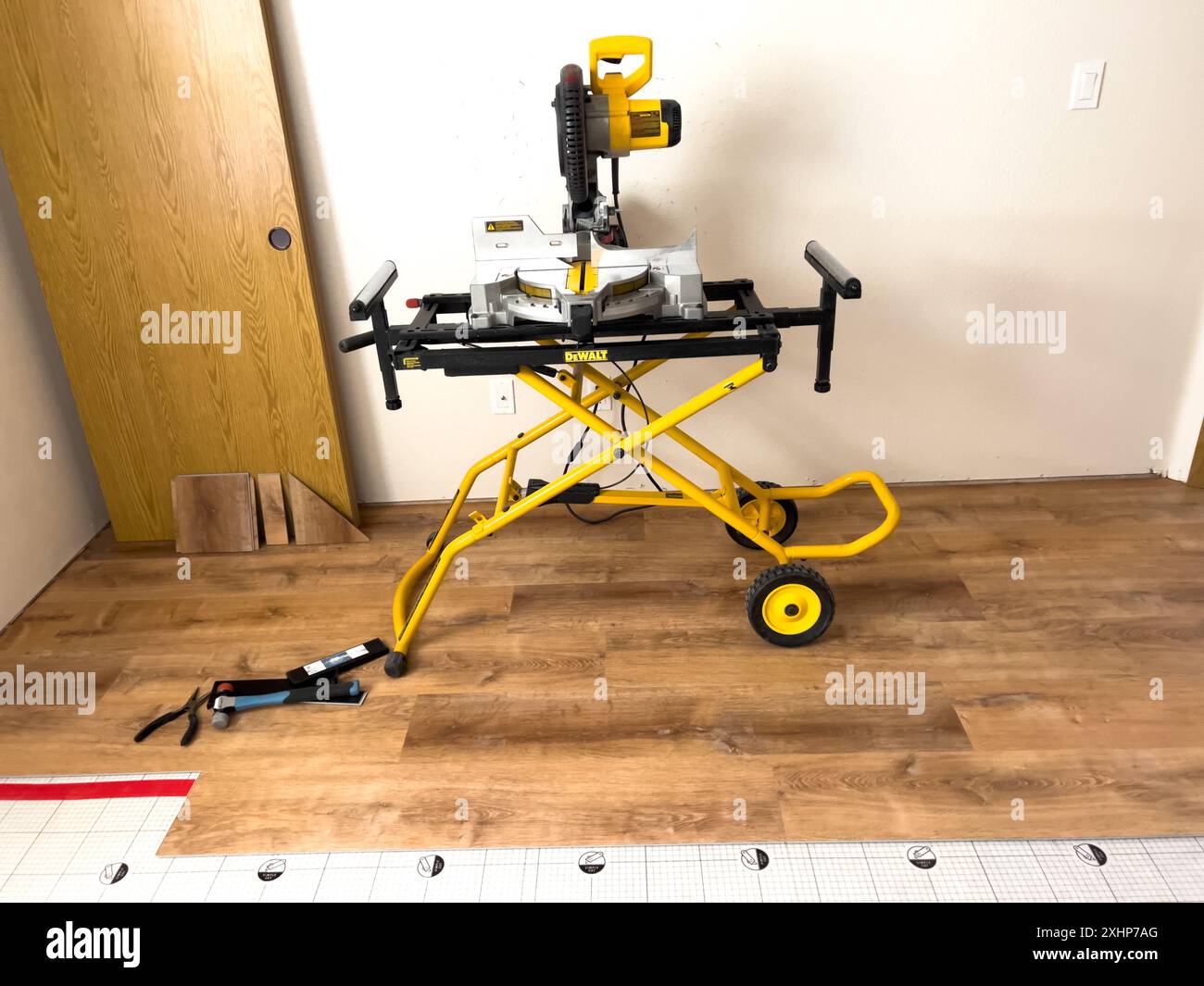 Miter Saw Set Up for Wood Floor Installation in Renovation Project ...