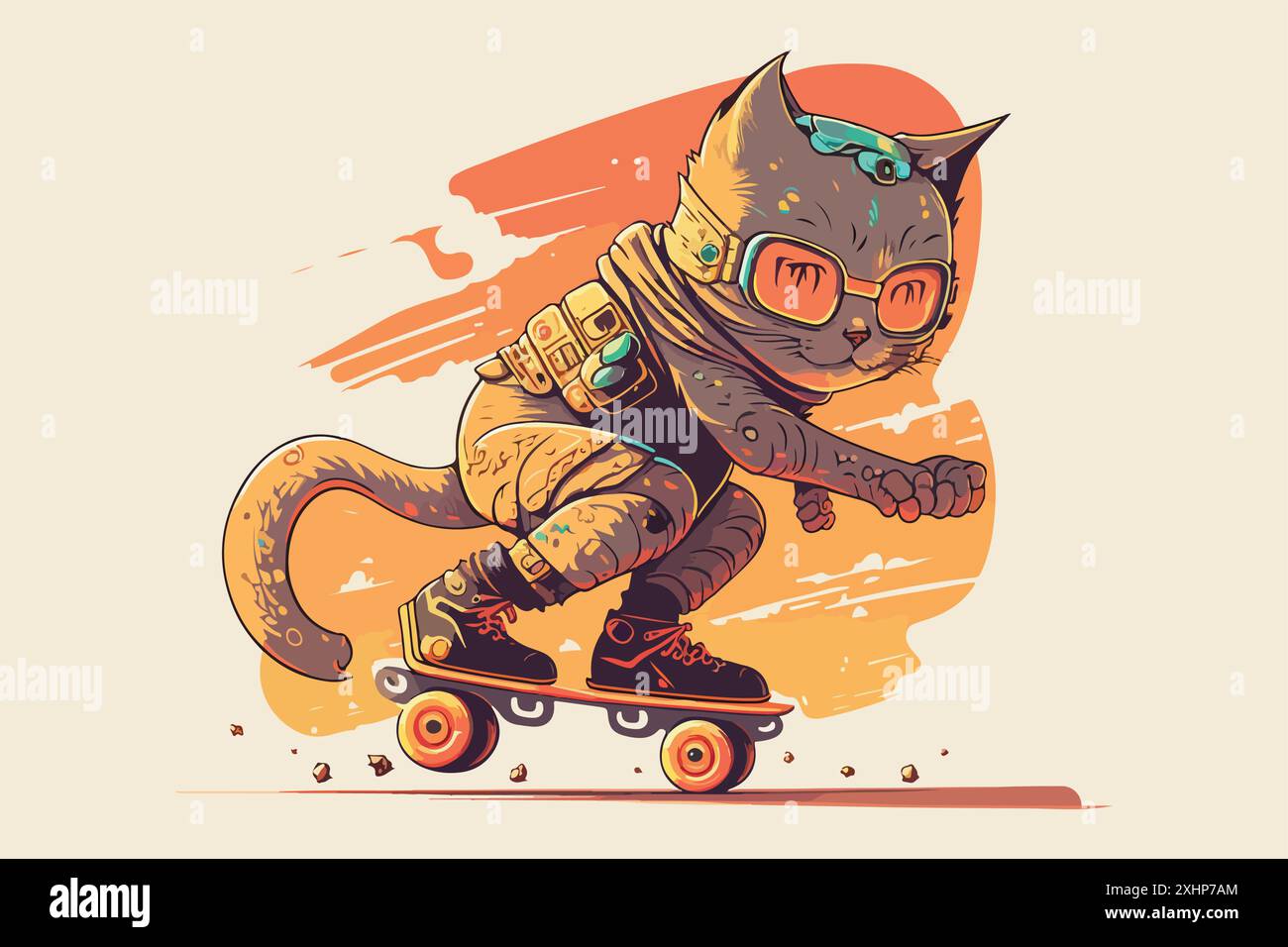 cat riding a skateboard vector illustration Stock Vector Image & Art ...
